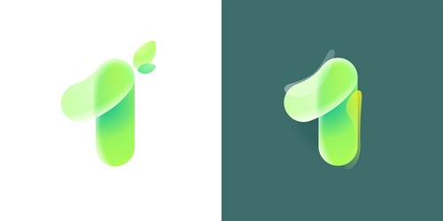 Numbers set with green gradient and leaves Vector Image