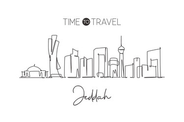 One continuous line drawing of jeddah city Vector Image