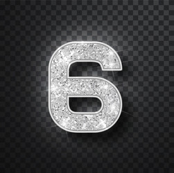 Silver glitter alphabet numbers 6 with shadow Vector Image