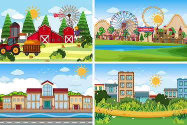 A set outdoor scene including funfair Royalty Free Vector