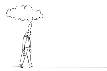 Single one line drawing sad businesswoman sits Vector Image