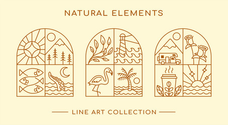 Natural elements line art design collection Vector Image