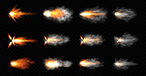 Flying bullets with smoke traces from gun shot Vector Image