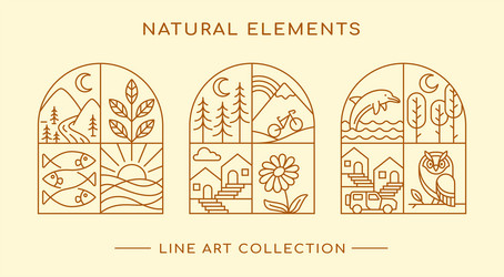 Natural elements line art design collection Vector Image