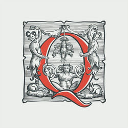 Gothic i letter logo medieval dropcap devil Vector Image