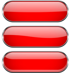 Oval red buttons with bold chrome frame 3d shiny Vector Image