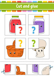 Cut and glue set flash cards education worksheet Vector Image