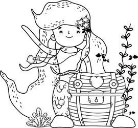 Mermaid with treasure chest undersea scene Vector Image