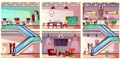 Office workplace cartoon flat Royalty Free Vector Image