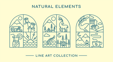 Natural elements line art design collection Vector Image