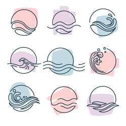Beach water wave logos symbols Royalty Free Vector Image