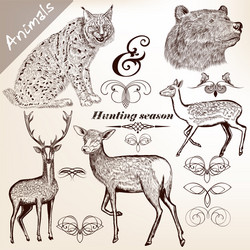 Vintage Forest Animal Sketch Set Royalty Free Vector Image