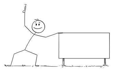 Positive person pointing up and holding sign Vector Image