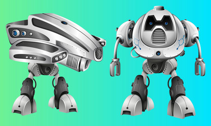 Robots in different pose on gratient background Vector Image