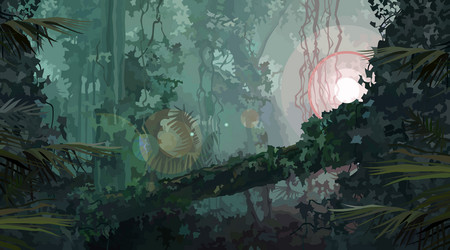 Cartoon background with forest overgrown Vector Image