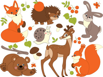 Woodland animals set Royalty Free Vector Image