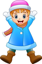 Cartoon girl in pink winter jacket waving Vector Image