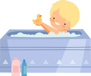 Cute happy little boy taking bath in bathtub full Vector Image