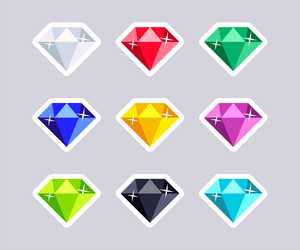 Colorful cartoon diamonds icons set Royalty Free Vector