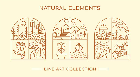 Natural elements line art design collection Vector Image