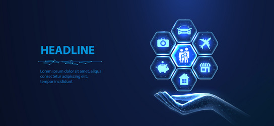 Complex insurance plan hexagons with icons made Vector Image