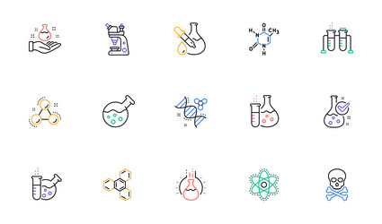Chemistry lab line icons chemical formula Vector Image