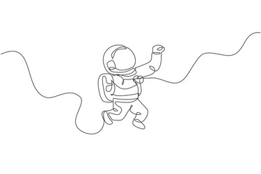 Single continuous line drawing of young cosmonaut Vector Image