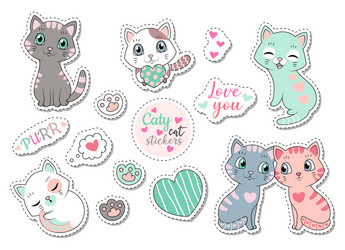 Cute cat print design meow lettering text Vector Image