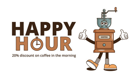 Funky groovy cartoon character coffee happy hour Vector Image