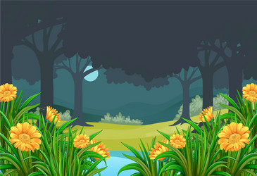 Nature scene with flower garden at sunset Vector Image