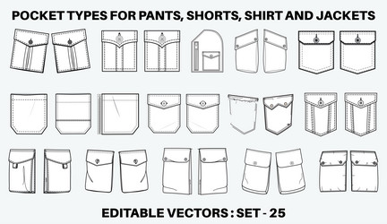 Patch pocket flat sketch set different types Vector Image