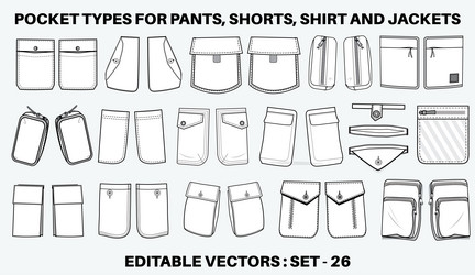 Patch pocket flat sketch set different types Vector Image