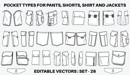 Patch pocket flat sketch set different types Vector Image