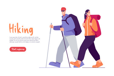 Travelling hikers outdoor active hikers walking Vector Image