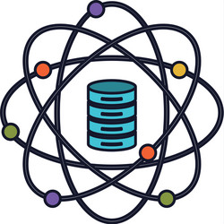 Data science atom around of server icon silhouette