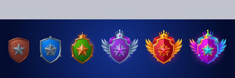 Different game rank emblems with shields Vector Image