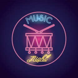 Drum musical instrument neon lights Royalty Free Vector