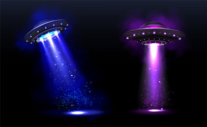 3d ufo alien space ships with light beams Vector Image