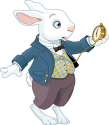 White rabbit holds watch Royalty Free Vector Image