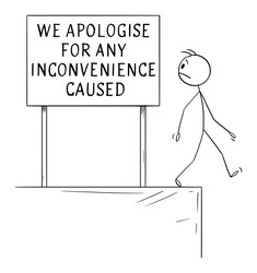 Person falling down and looking at apology sign Vector Image