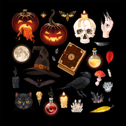 High detailed black magic supplies set Royalty Free Vector