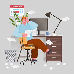 Confusion and mess stressed man office worker Vector Image