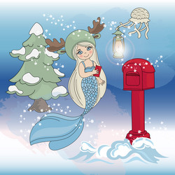 Mermaid christmas portrait new year Royalty Free Vector