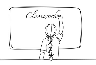 Girl school one line Royalty Free Vector Image