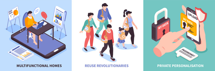 Isometric global consumer trends infographic set Vector Image