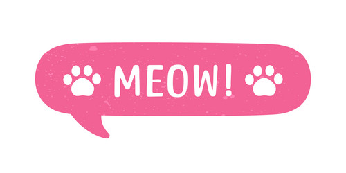 Meow speech bubble with paw prints text cute Vector Image