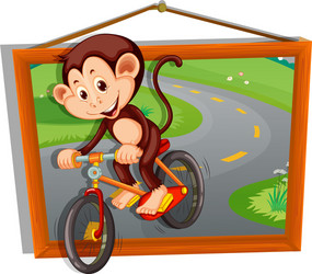 Little monkey riding a bicycle Royalty Free Vector Image