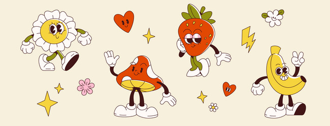 Retro groovy cartoon characters Royalty Free Vector Image