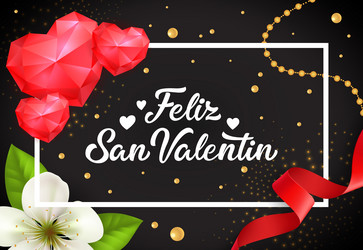 Feliz san valentin lettering with hearts Vector Image