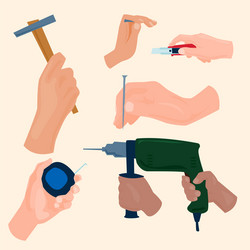 Hands with construction tools cartoon style Vector Image